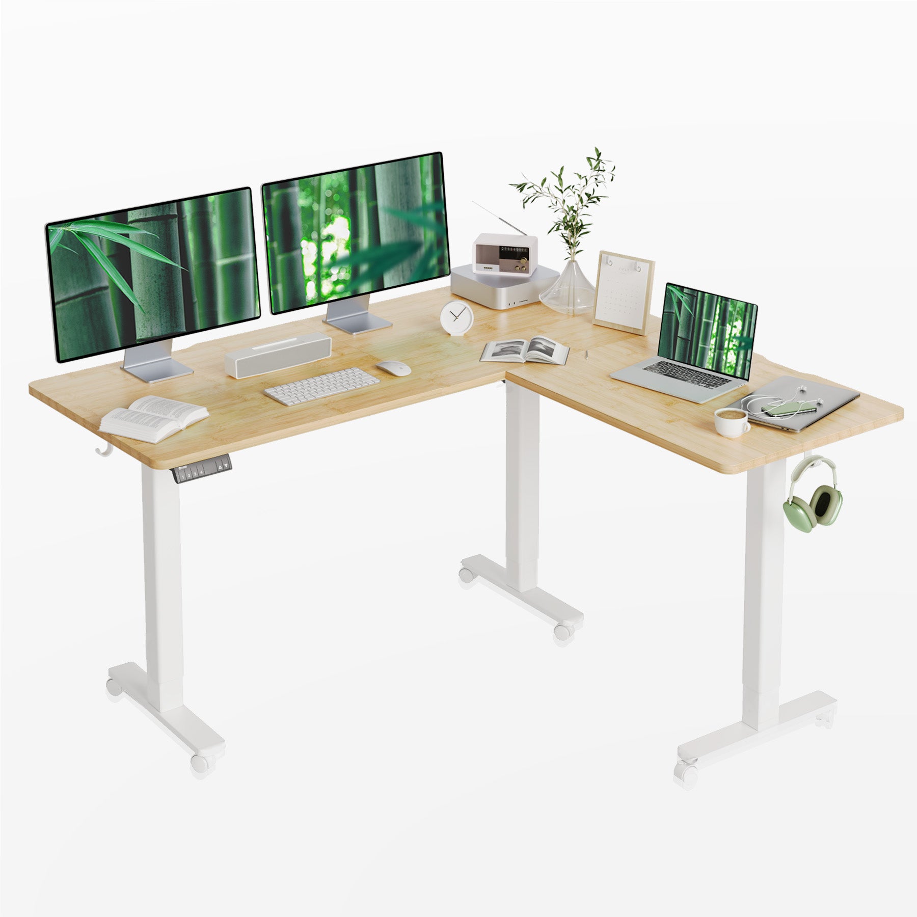 Claiks 63-Inch L-Shape Adjustable Height Standing Desk, Dual Motorized ...